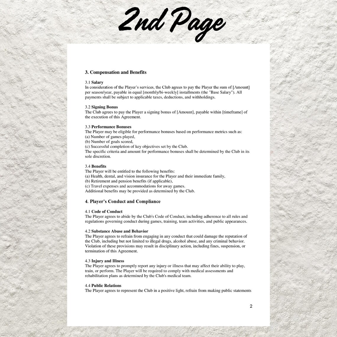 Editable Football Player Contract Template: Pro Sports Agreement (PDF ...