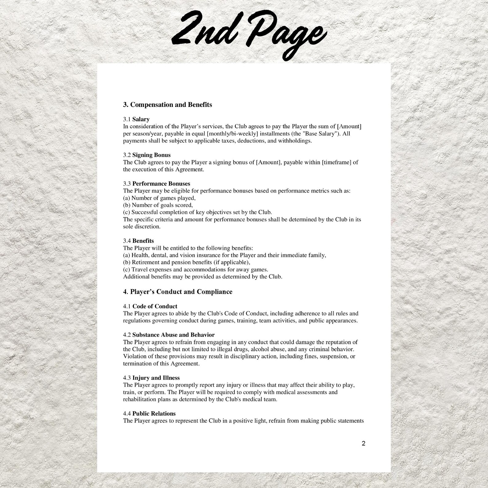 Editable Football Player Contract Template: Pro Sports Agreement (PDF ...