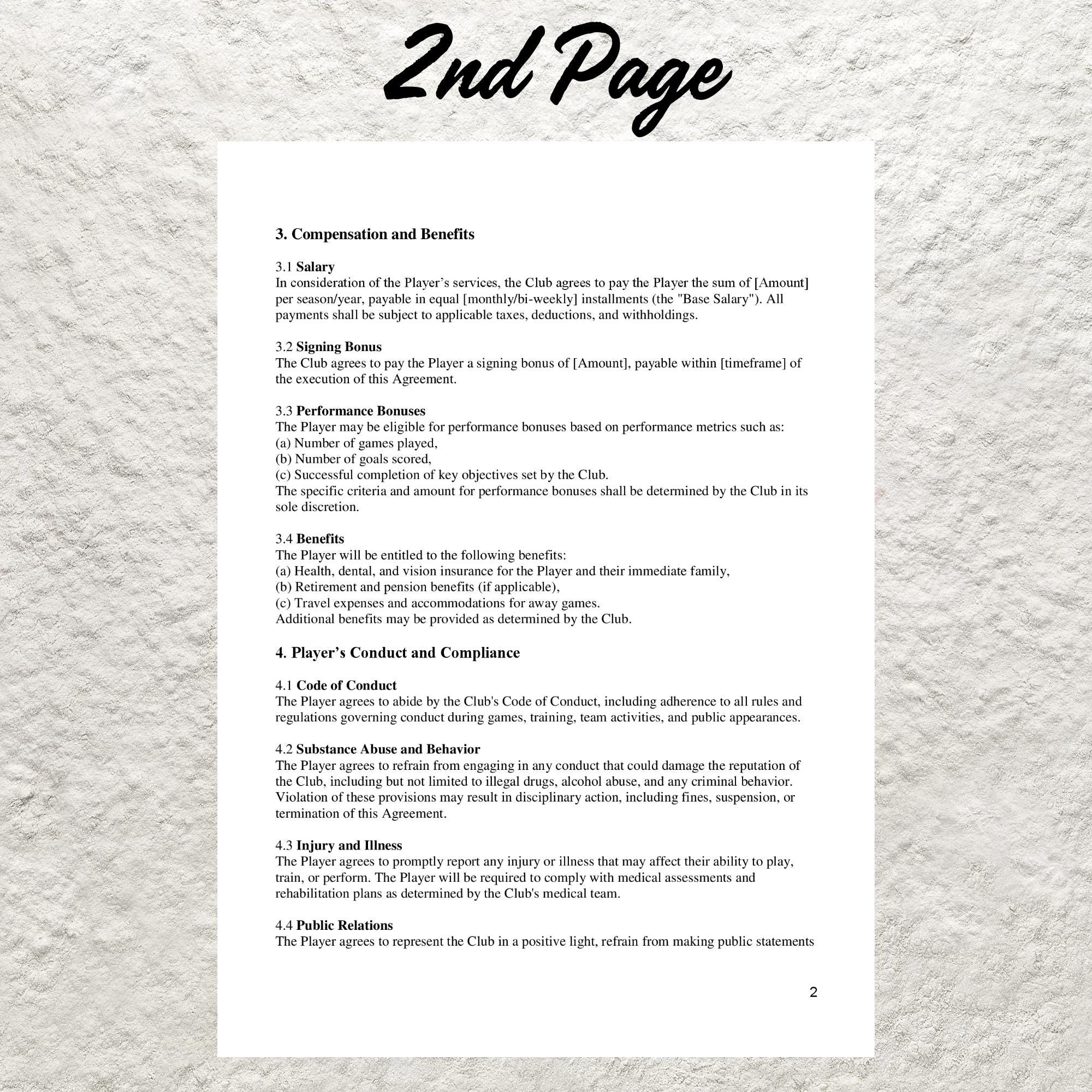 Editable Football Player Contract Template: Pro Sports Agreement (PDF ...