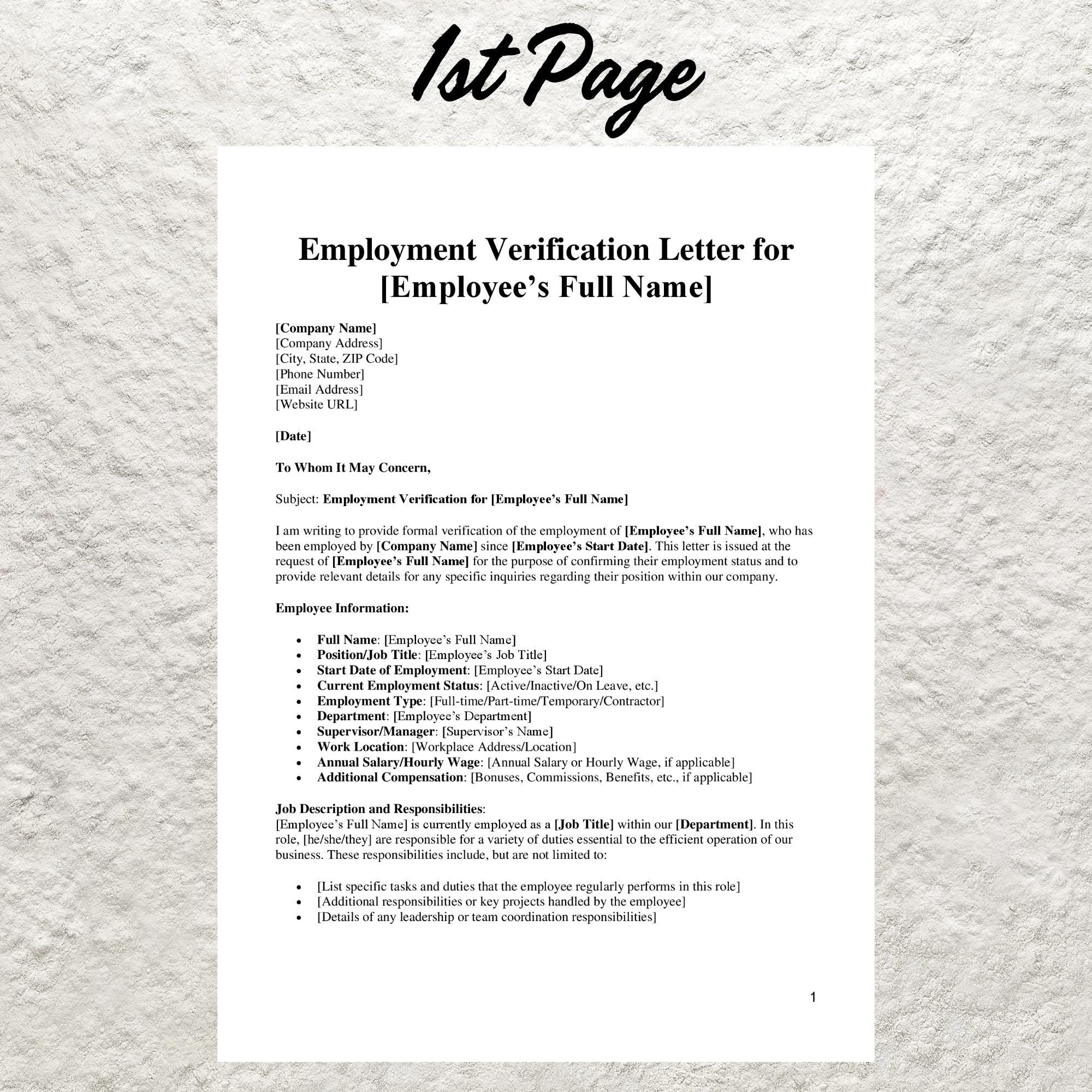 Editable Employment Verification Letter Template (MS Word) - Etsy