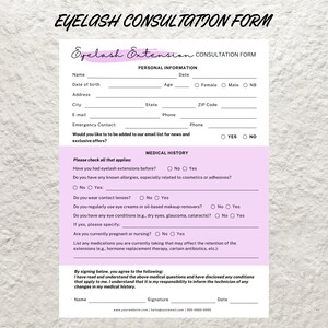 Editable Eyelash Extensions Intake and Lash Consent Forms Template Lash ...