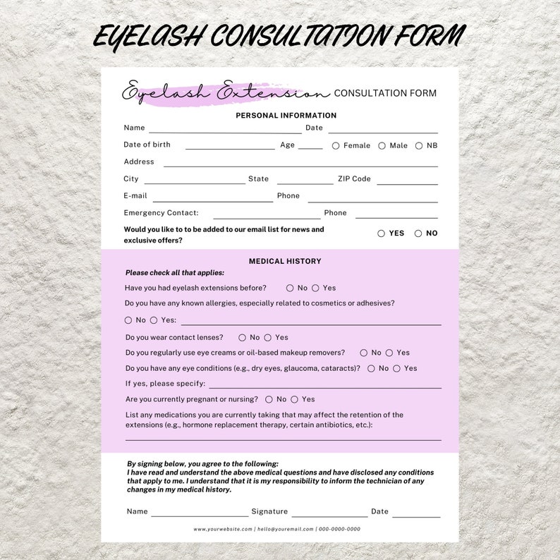 Editable Eyelash Extensions Intake and Lash Consent Forms Template Lash ...