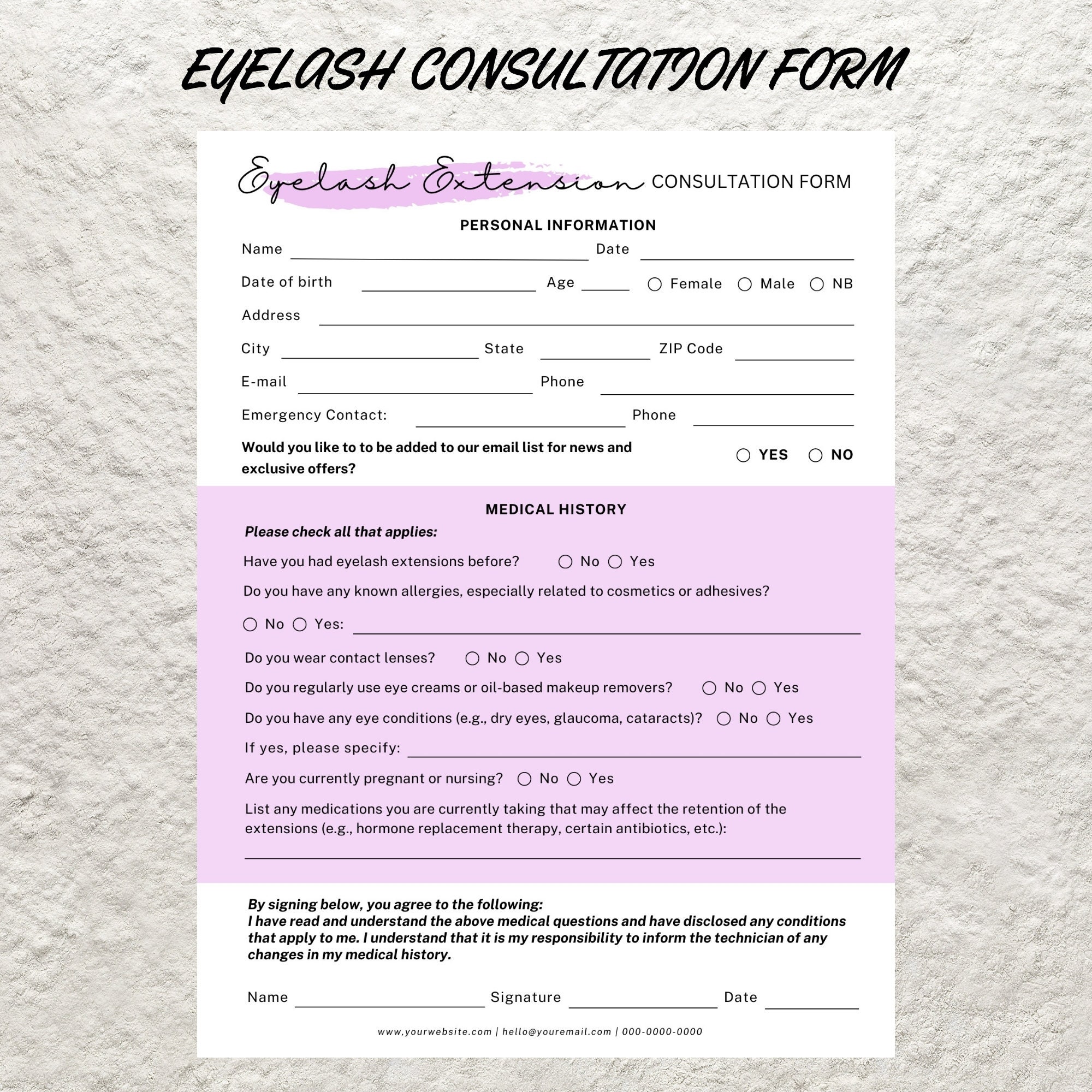 Editable Eyelash Extensions Intake and Lash Consent Forms Template Lash ...