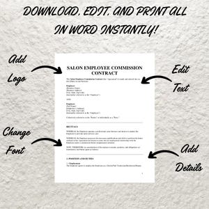 Salon Employee Commission Agreement Template - Editable Hair Salon ...