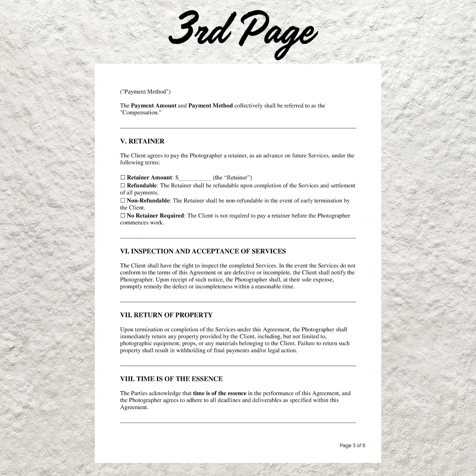 Editable Photography Contract Template: Printable Photographer ...