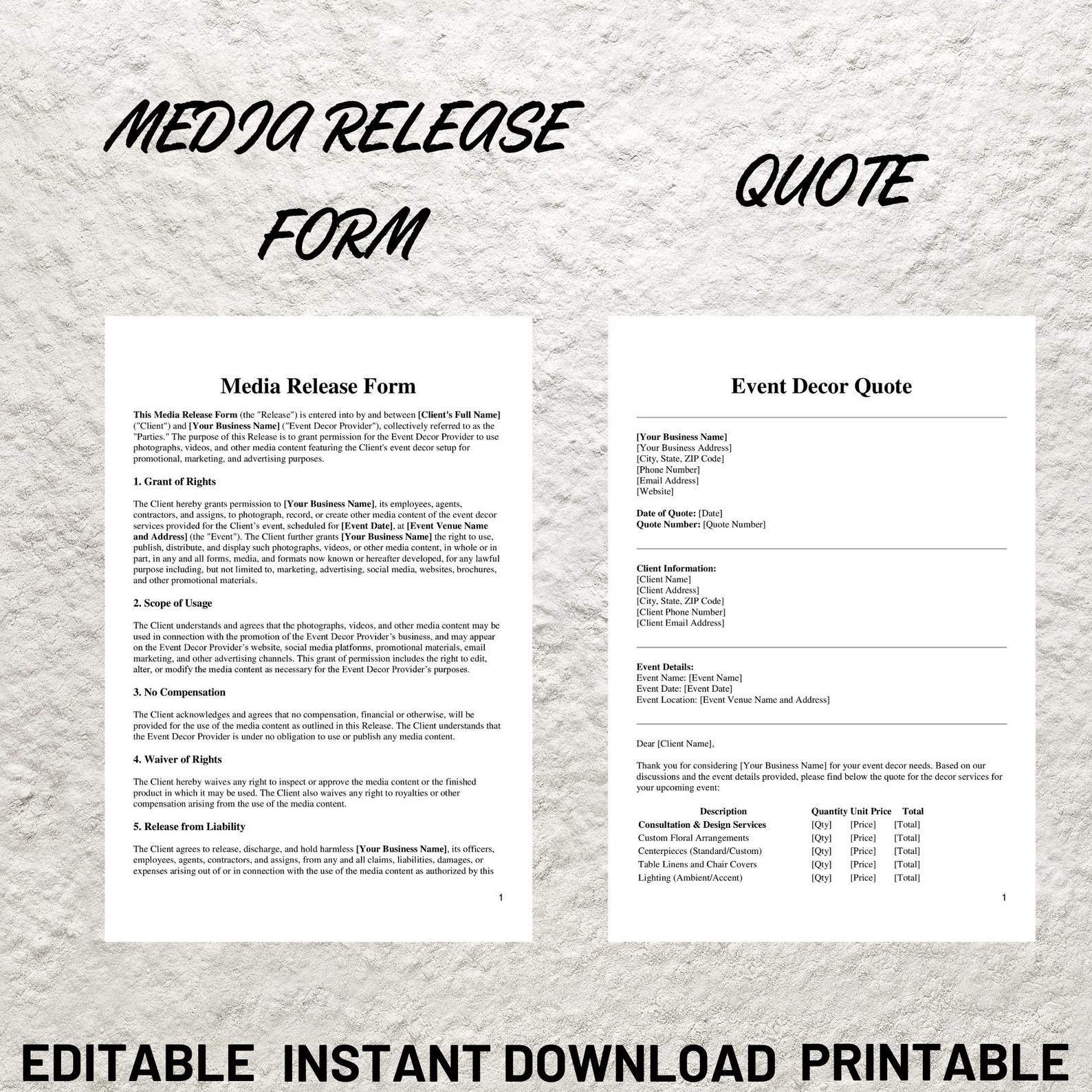 Event Decor Forms Bundle: Editable Contracts, Intake, & Rental ...