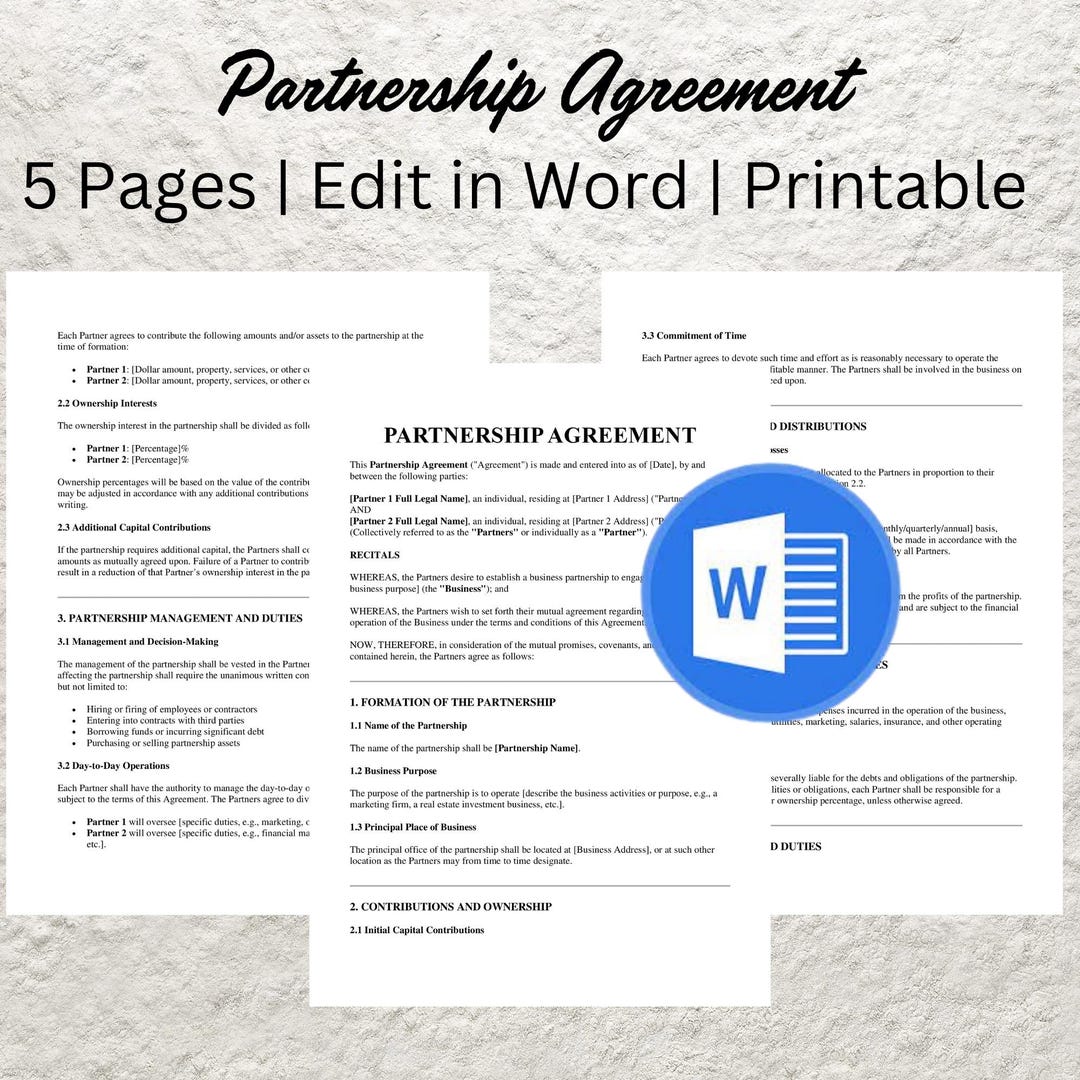 Partnership Agreement Template: Editable Business Contract (word ...