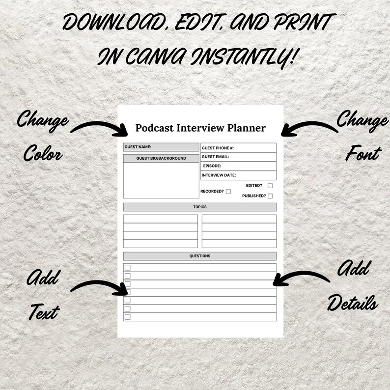 Printable Podcast Episode Planner Worksheet Template Podcast Content ...