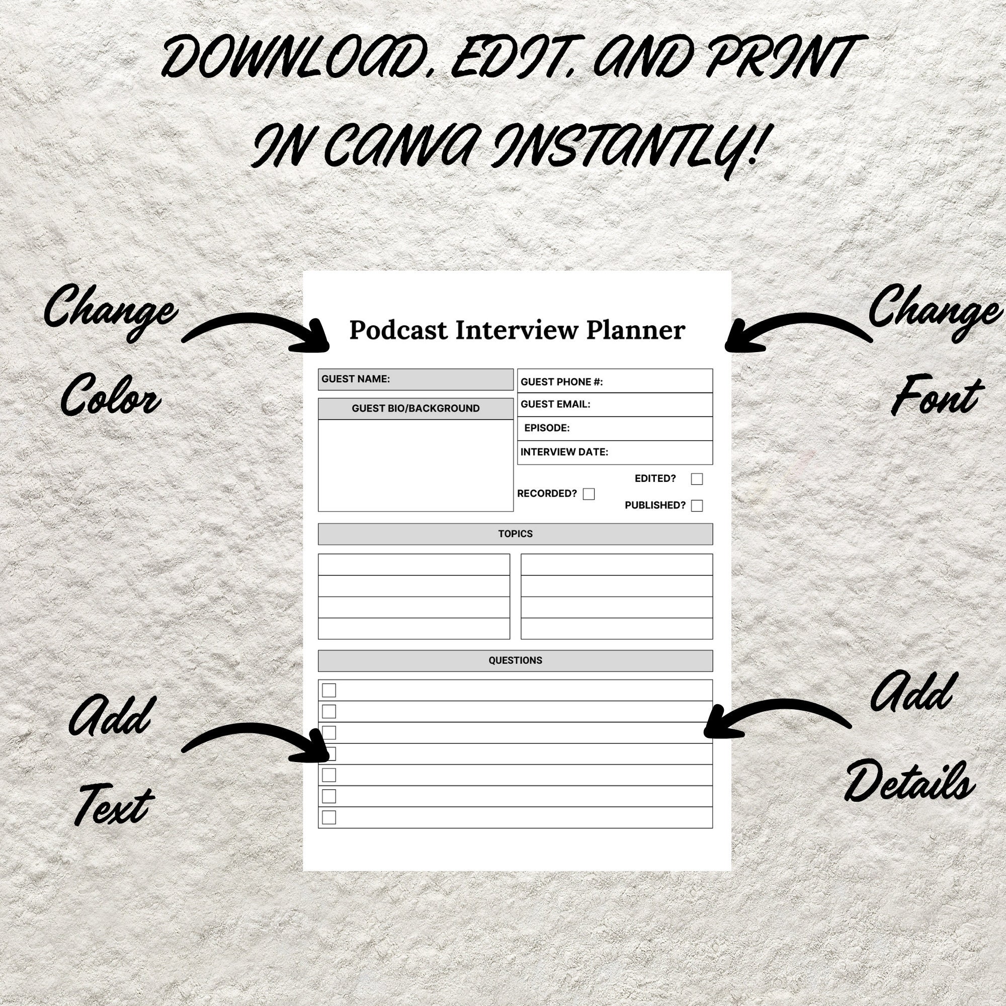 Printable Podcast Episode Planner Worksheet Template Podcast Content ...