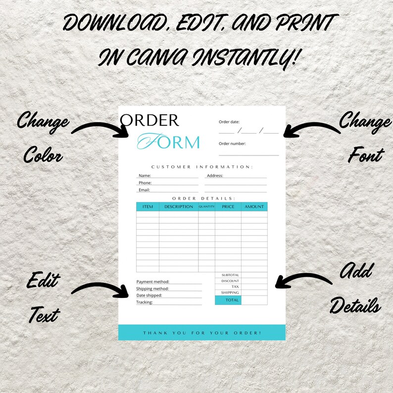 Editable Order Form Template Custom Order Form Small Business Purchase ...