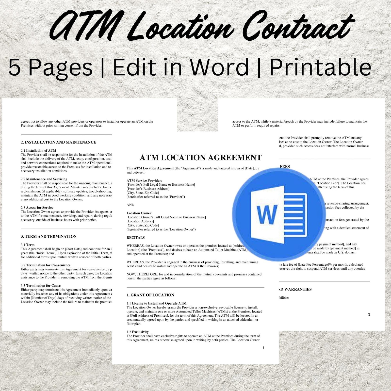 ATM Location Agreement Template: Editable Service Contract (PDF & Word ...