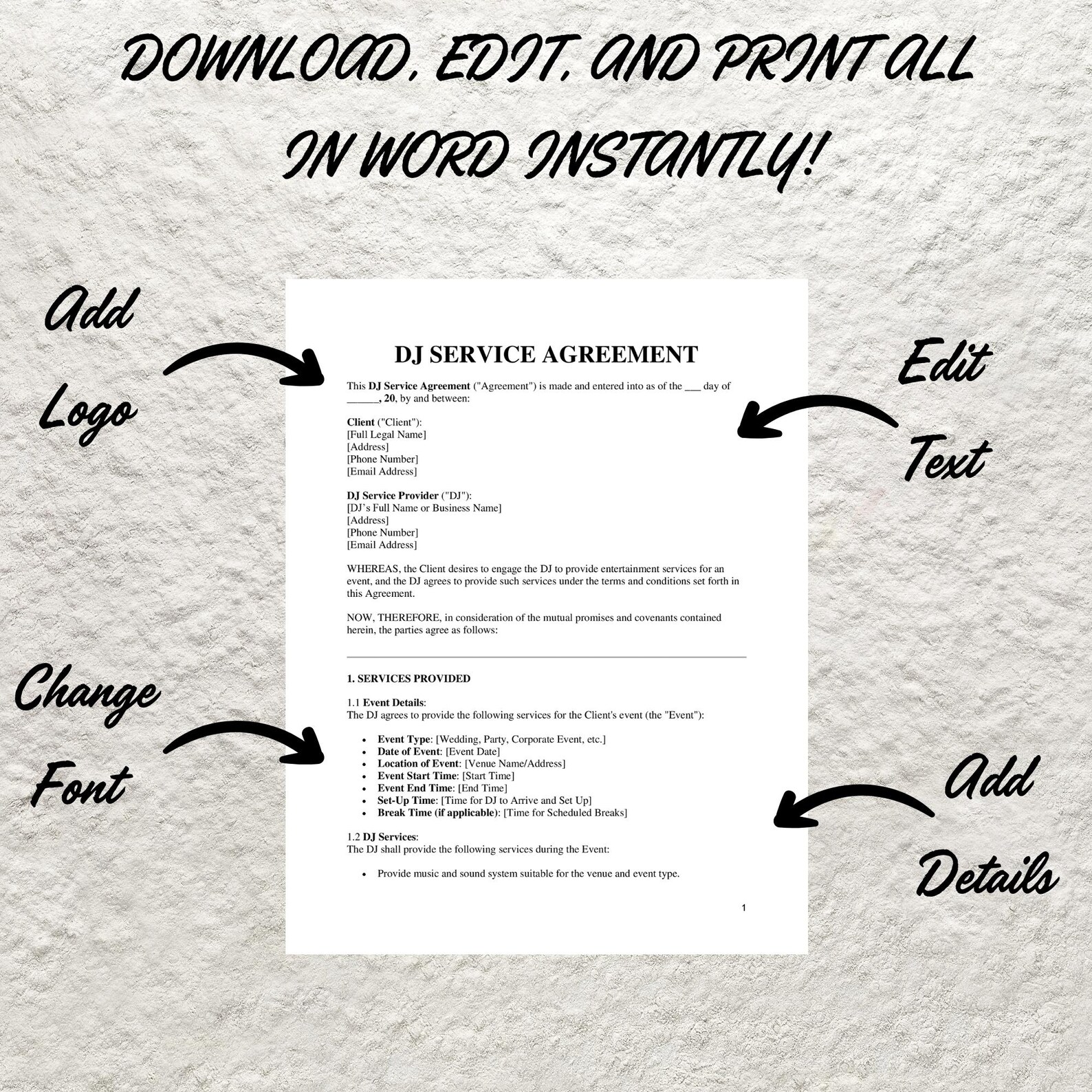 DJ Service Contract Template: Editable Event Agreement (word Format) - Etsy