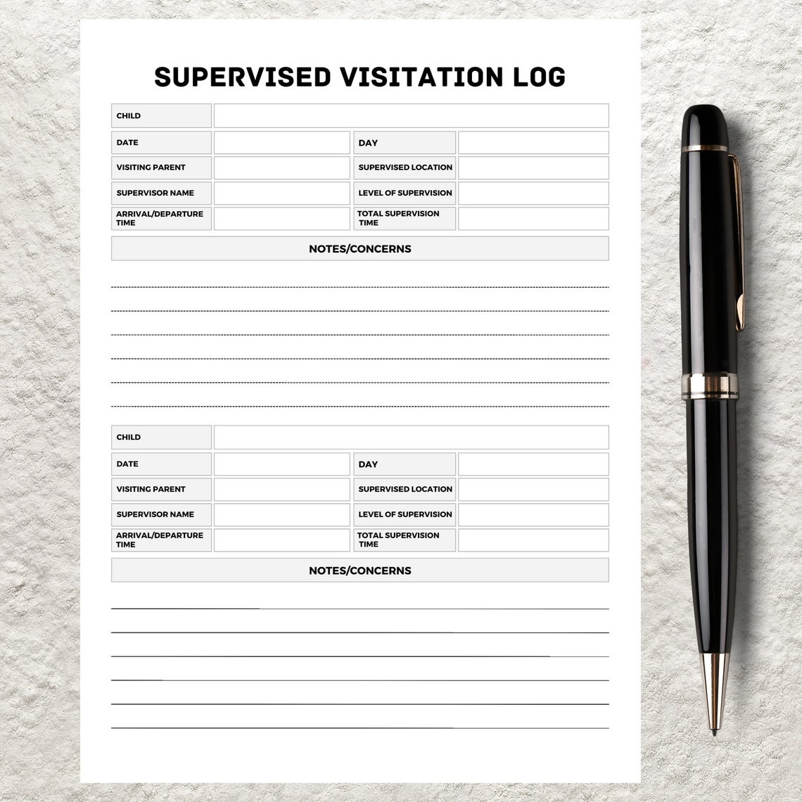 Visitation Log Template Printable Child Care Custody Log Child Visits ...