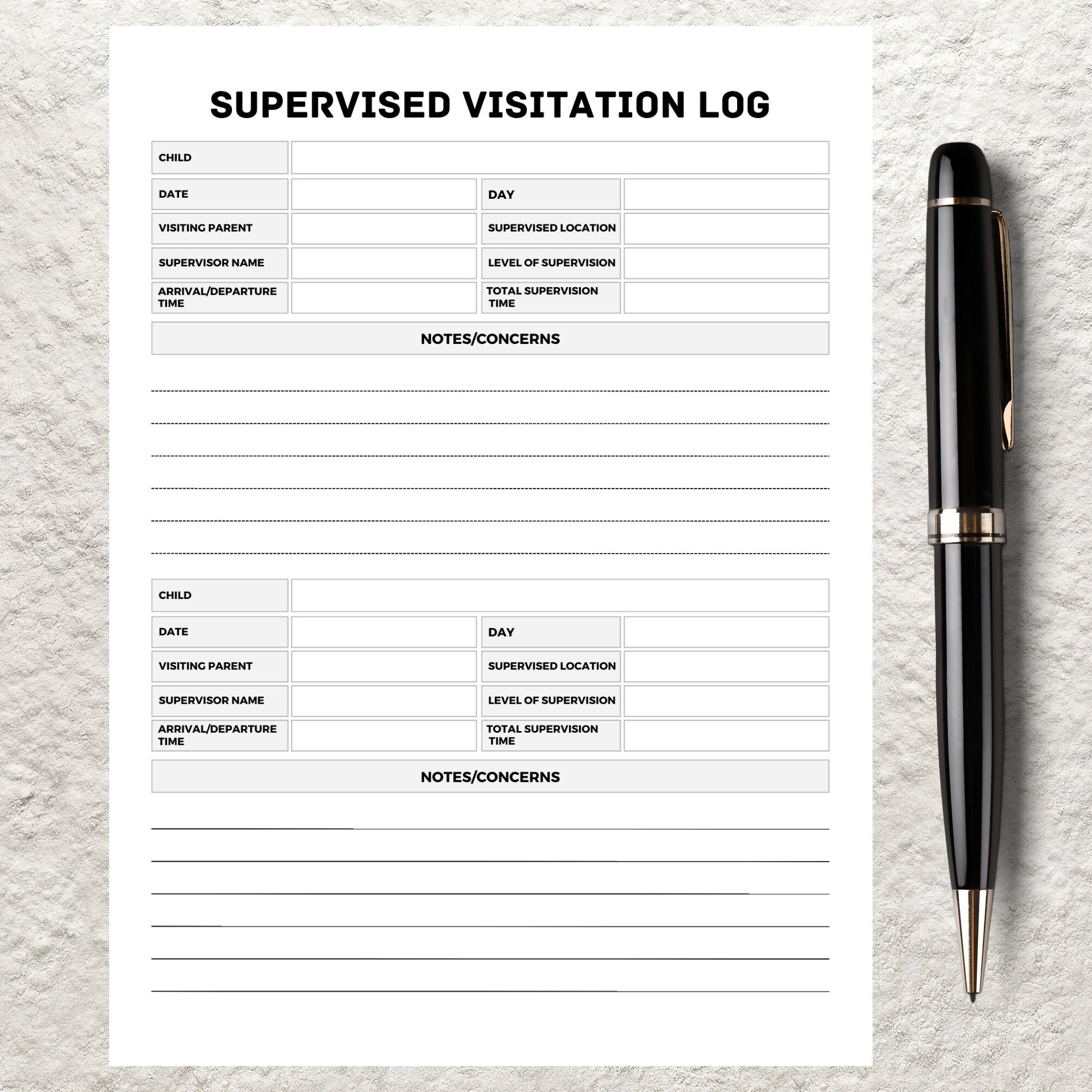 Visitation Log Template Printable Child Care Custody Log Child Visits ...