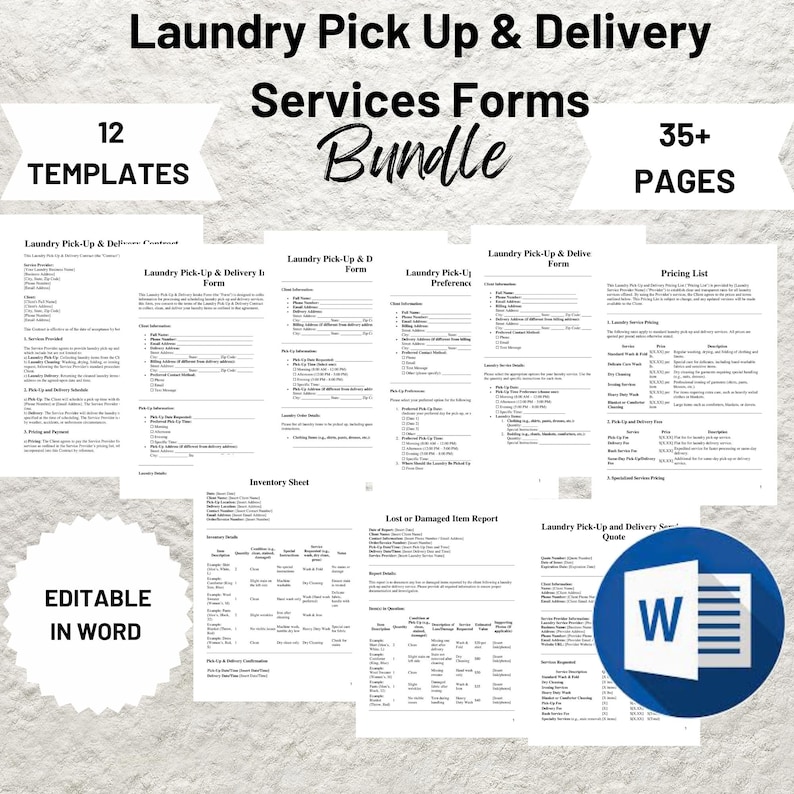 Laundry Service Forms Bundle: Editable Business Templates (digital ...
