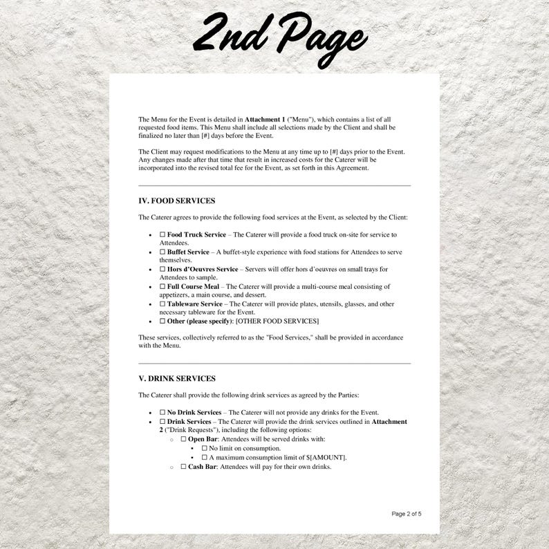 Editable Catering Contract Template: Catering Services Agreement (word ...