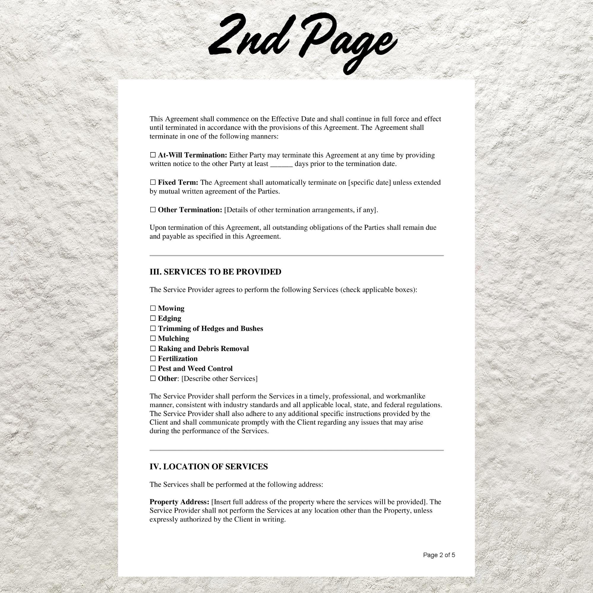 Lawn Care Contract Template Editable Lawn Care Service Agreement ...