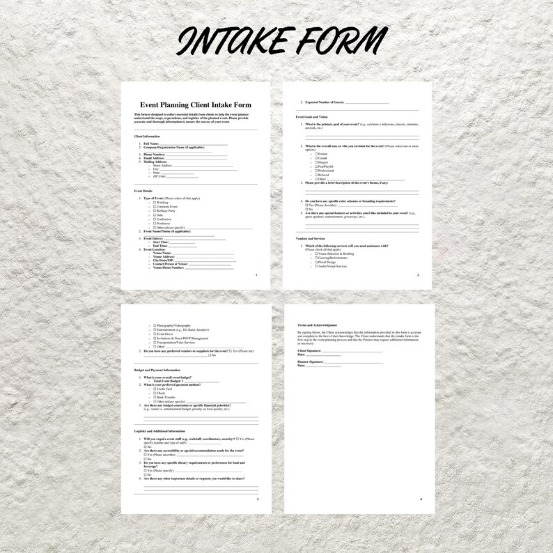 Editable Event Planner Forms Bundle: Contract, Client Intake, Invoice ...
