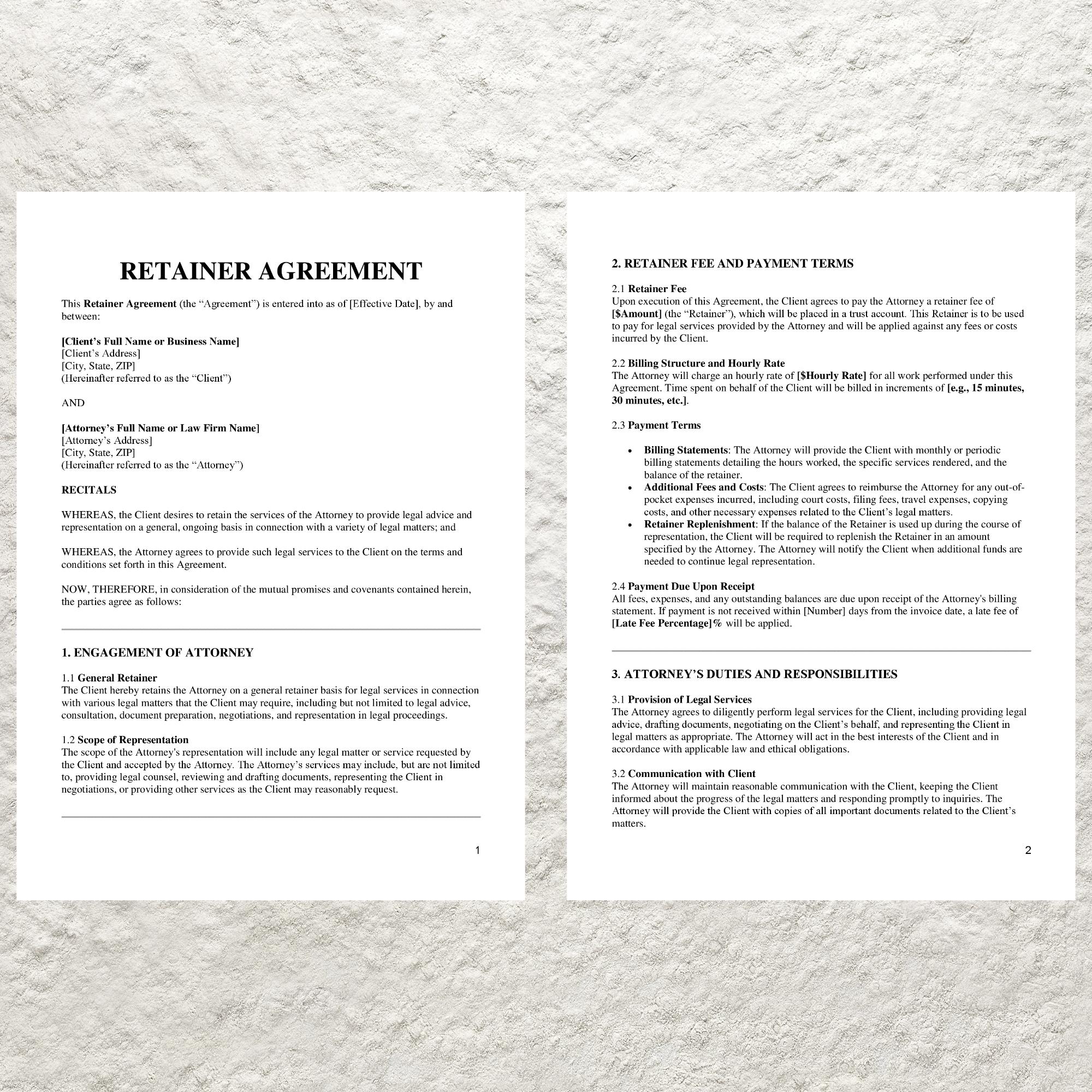 Editable Retainer Agreement Template: Service Contract (word DOCX) - Etsy
