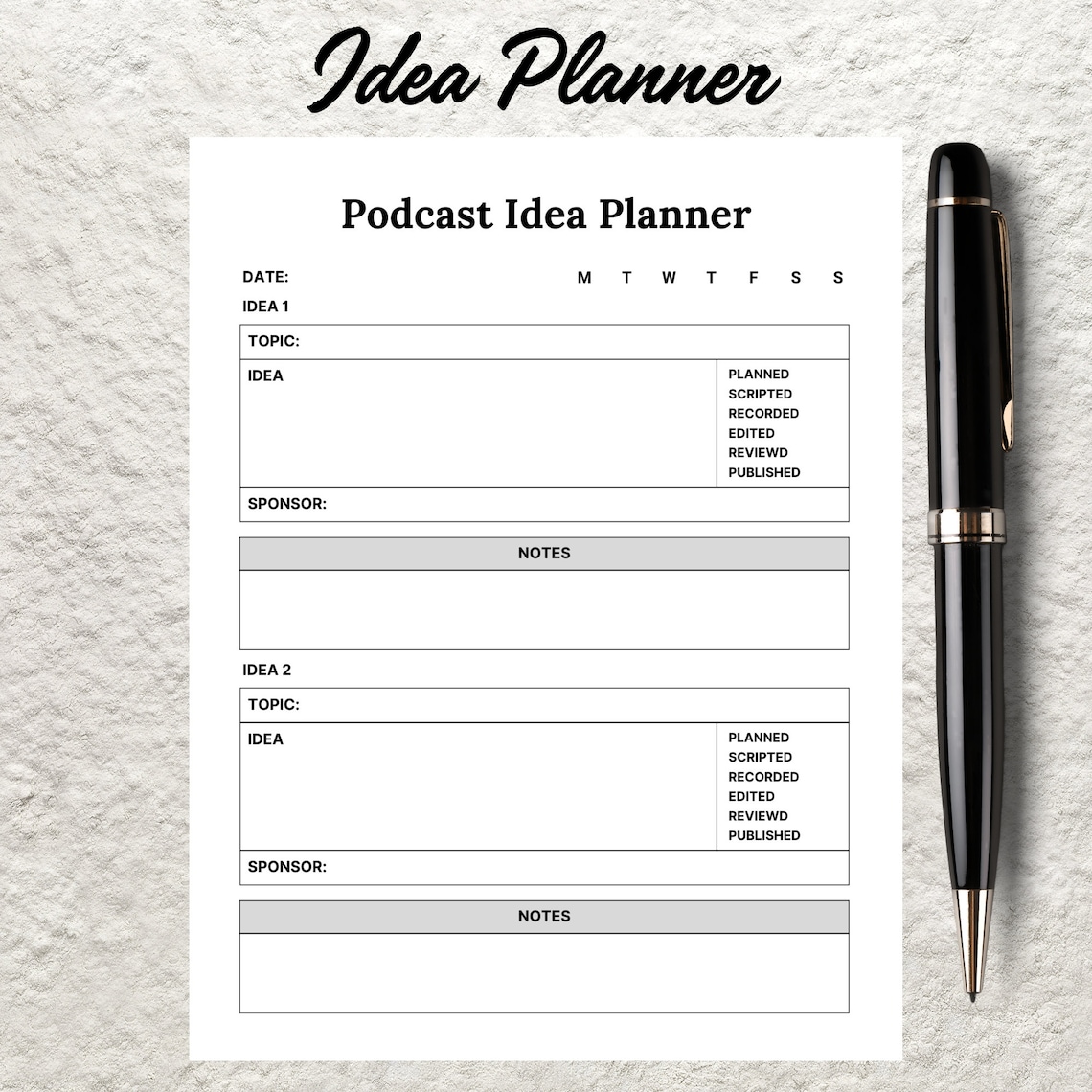 Printable Podcast Episode Planner Worksheet Template Podcast Content ...