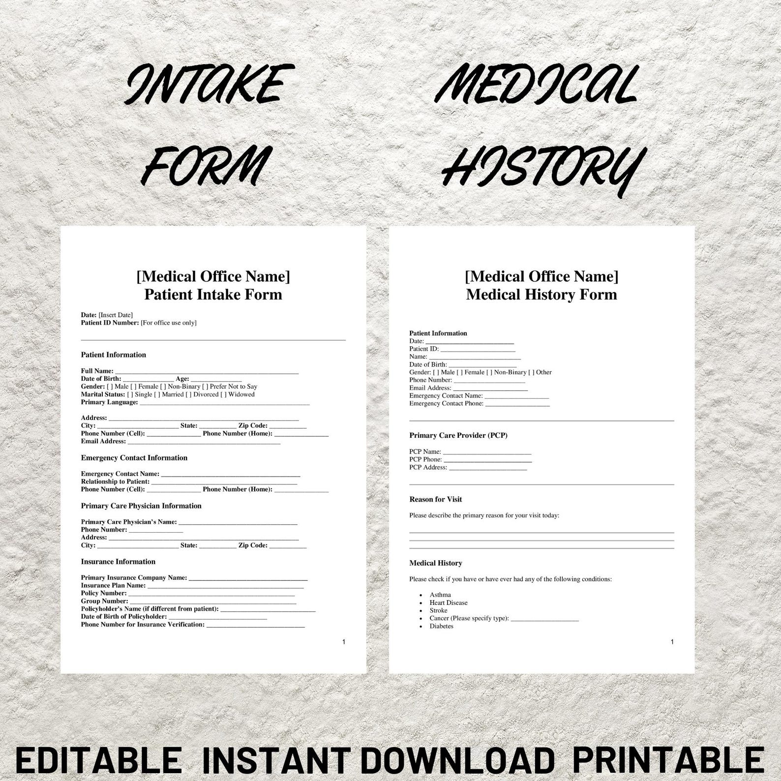 Medical Office Forms Bundle: Patient Intake, Consent & Policy Templates ...