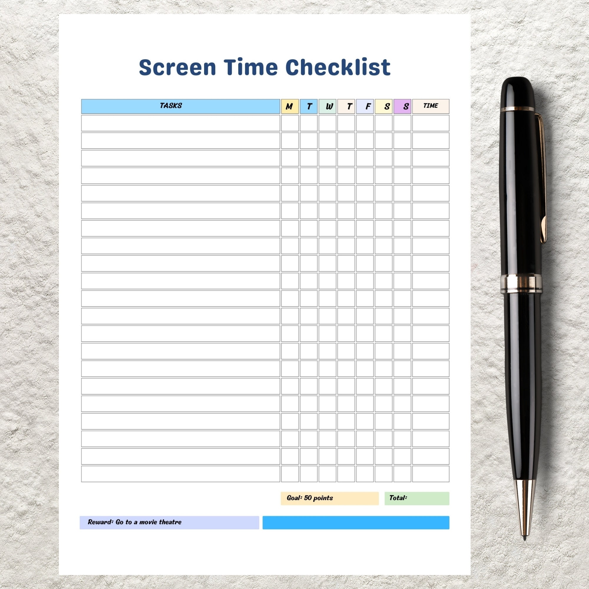 Editable Screen Time Checklist Template Printable Screen Time Chore ...