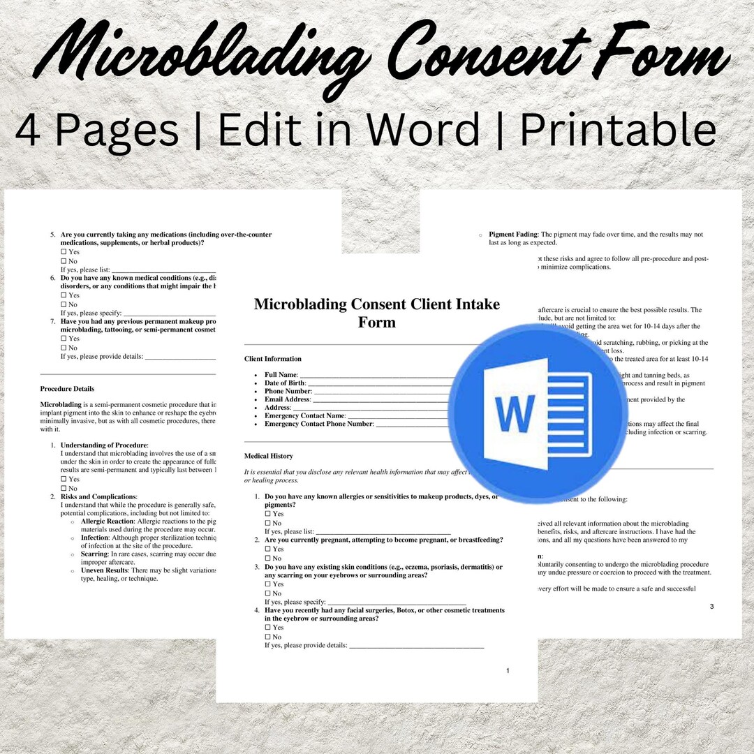 Microblading Consent Form Template Editable Professional Microblading ...