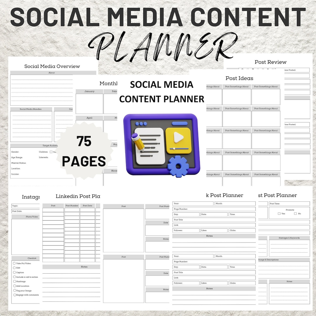 Social Media Planner Bundle Template Printable Social Media Kit Content ...