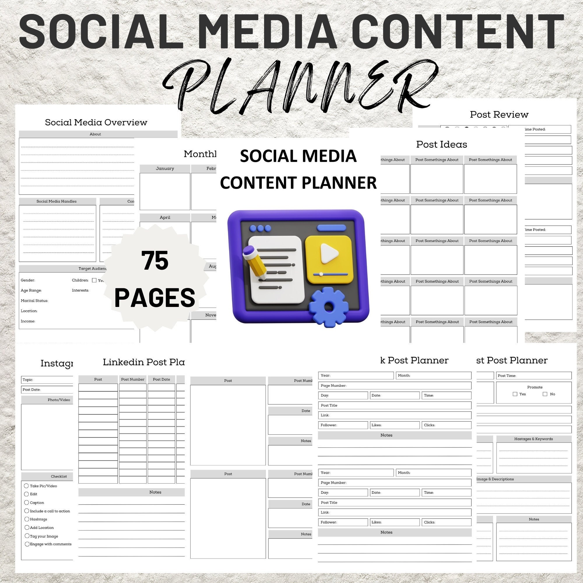 Social Media Planner Bundle Template Printable Social Media Kit Content ...
