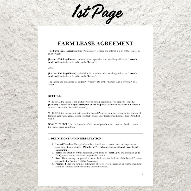 Farm Lease Contract Template Editable Farm Land Rent Agreement ...