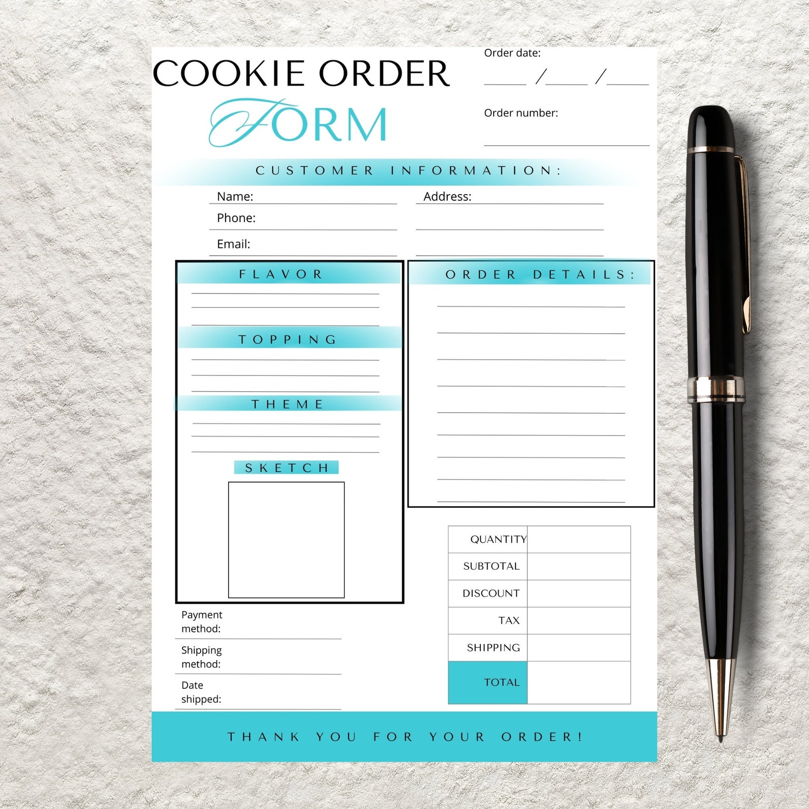 Cookie Order Form Template Editable in Canva Bakery Order Form Receipt ...