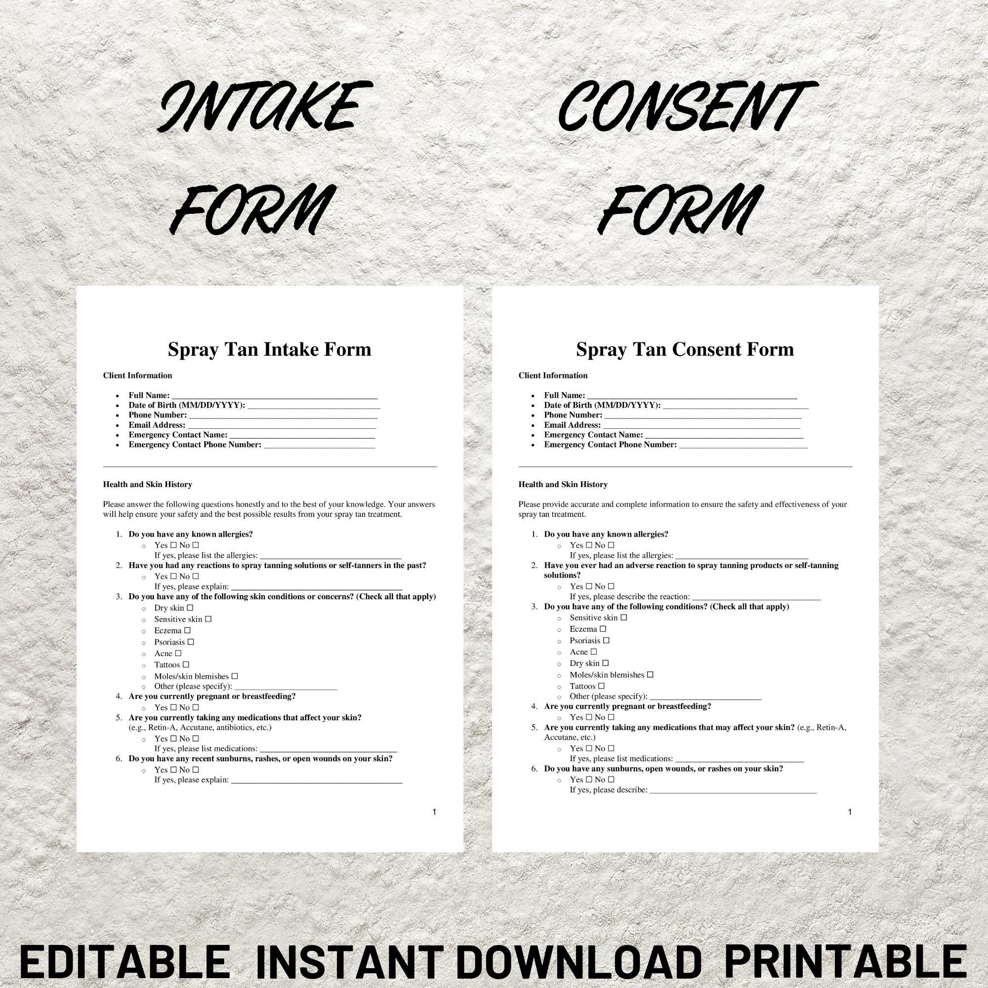 Spray Tan Forms Template Bundle: Editable Business Forms (word) - Etsy