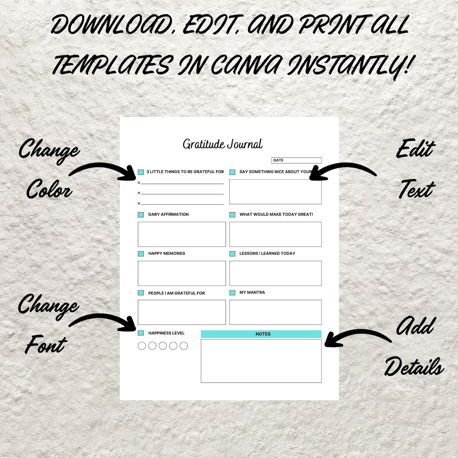 Printable Gratitude Journal Template Daily Weekly Monthly Gratitude ...