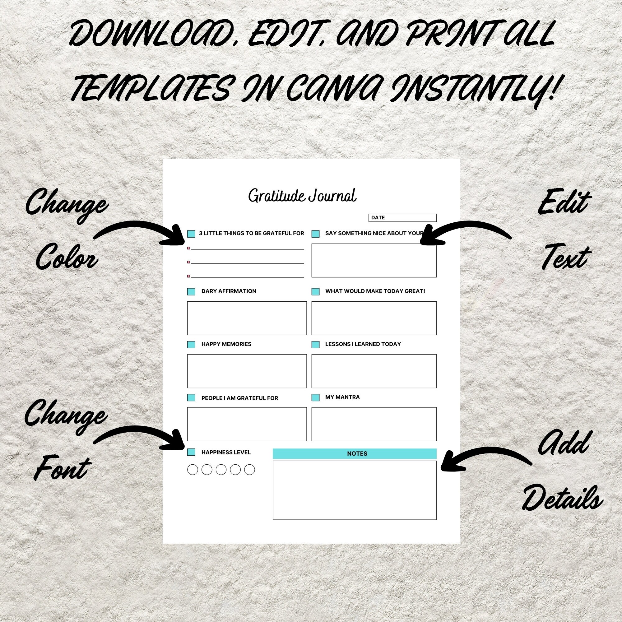 Printable Gratitude Journal Template Daily Weekly Monthly Gratitude ...