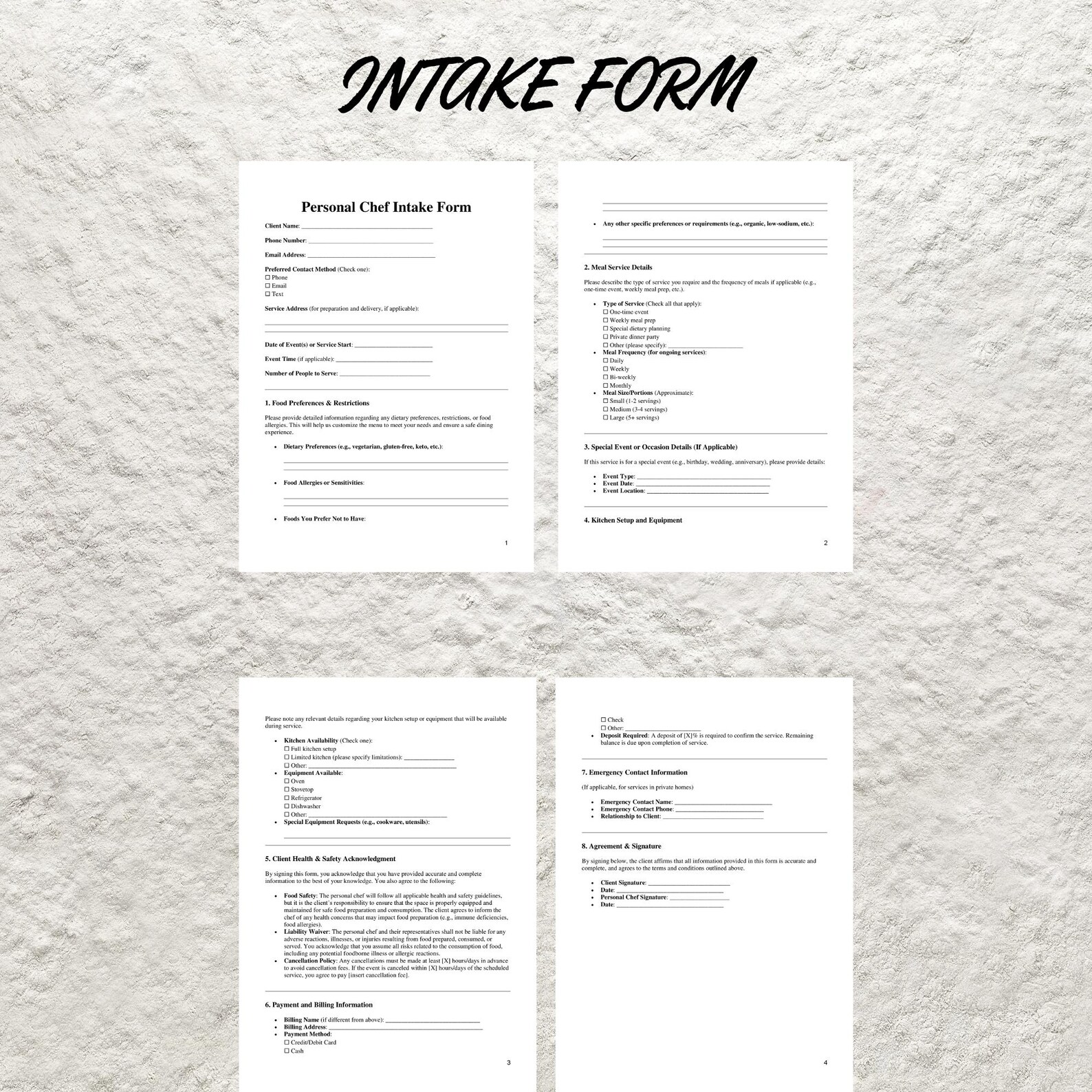 Personal Chef Contract Template Editable Personal Chef Service ...