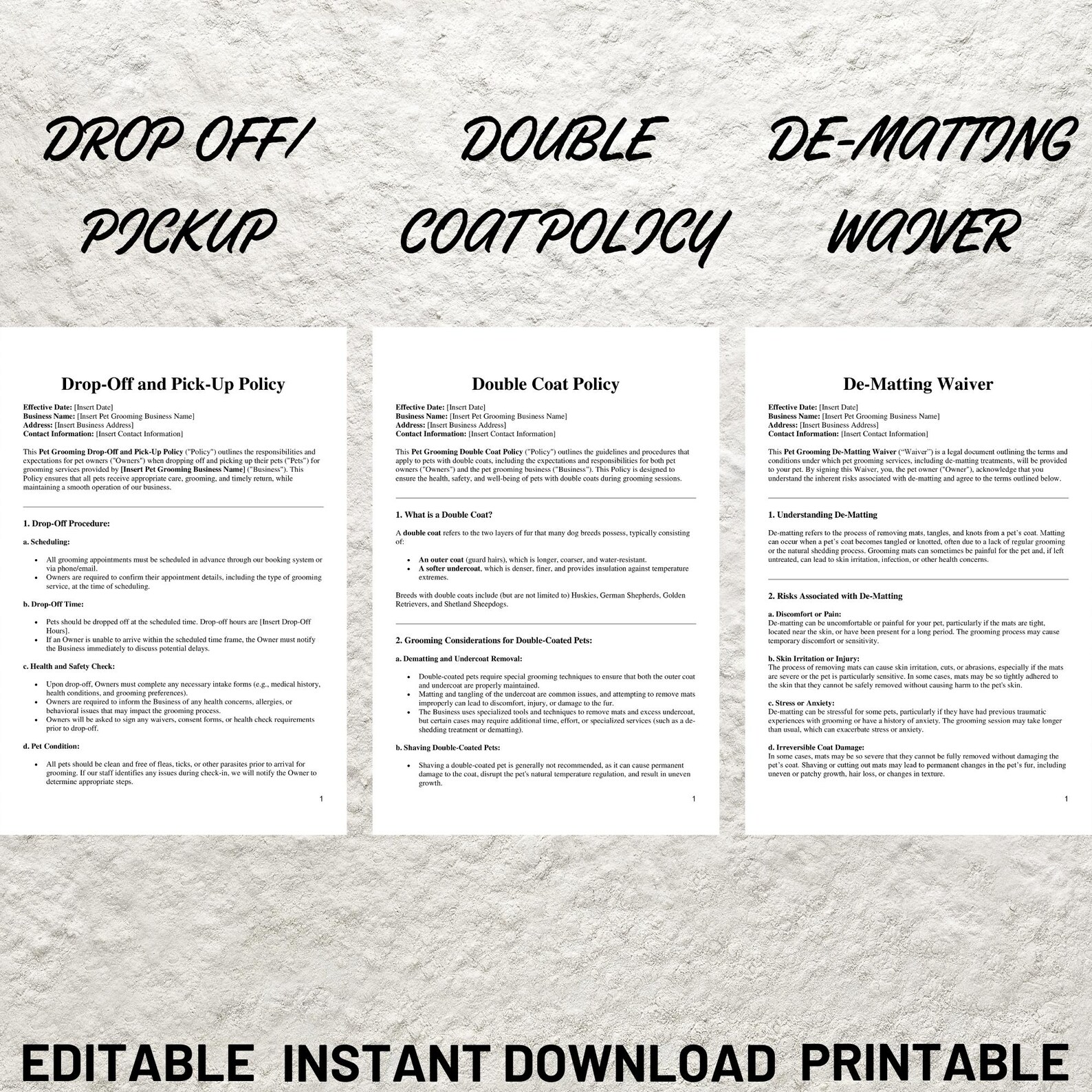Editable Pet Grooming Forms Bundle: Client Intake, Contract (word ...