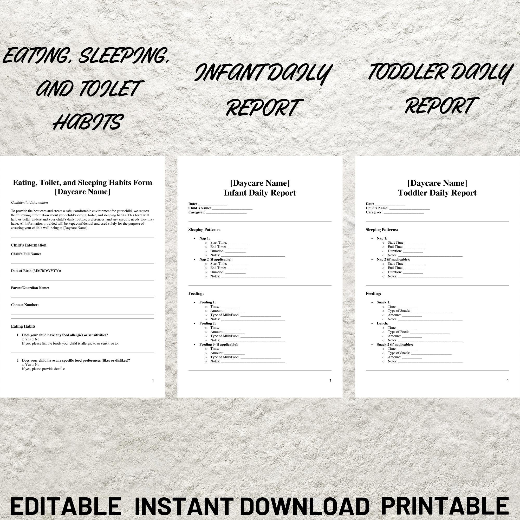 Daycare Forms Bundle: Editable Childcare Contract, Emergency Forms (PDF ...
