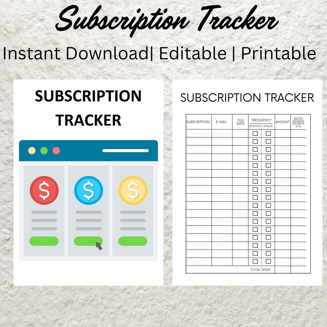 Subscription Tracker Printable Membership Subscription Checklist ...