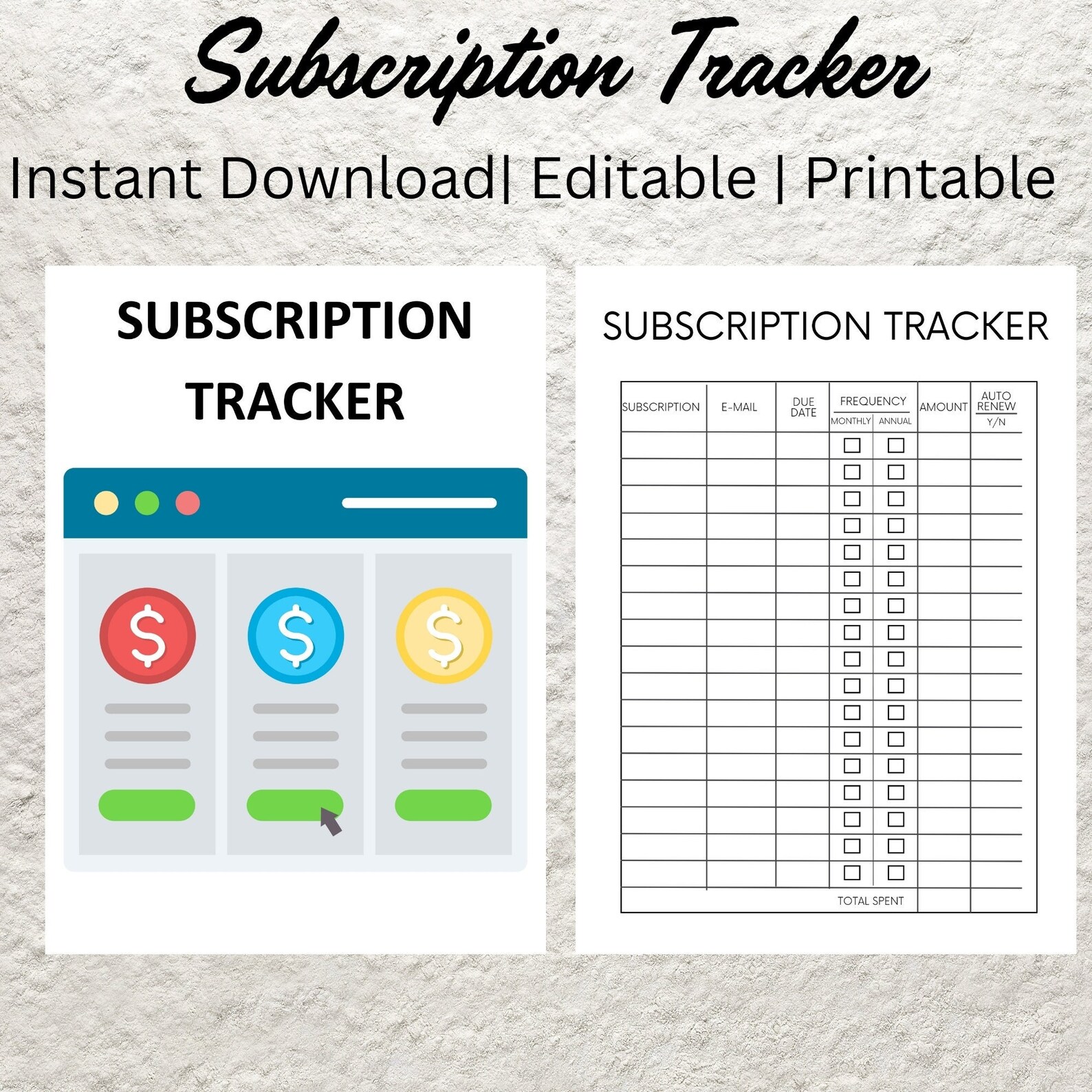 Subscription Tracker Printable Membership Subscription Checklist ...