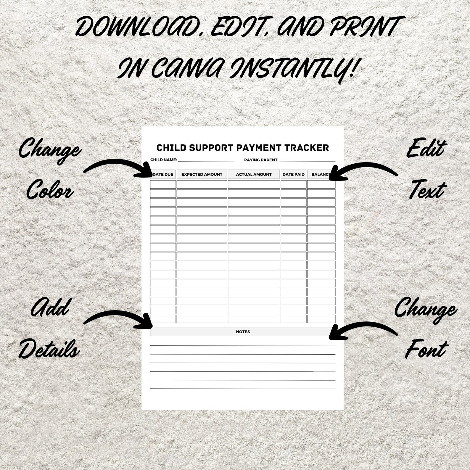 Child Support Payment Tracker Printable Child Custody Pay Tracking ...