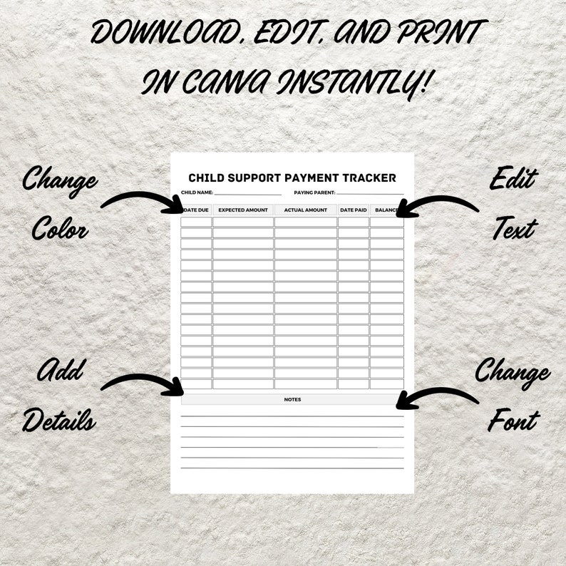 Child Support Payment Tracker Printable Child Custody Pay Tracking ...