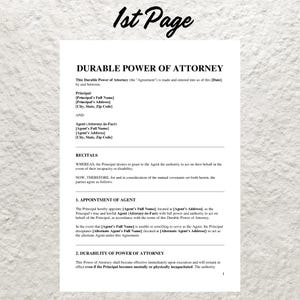 Editable Durable Power of Attorney Template (MS Word, Instant Download ...