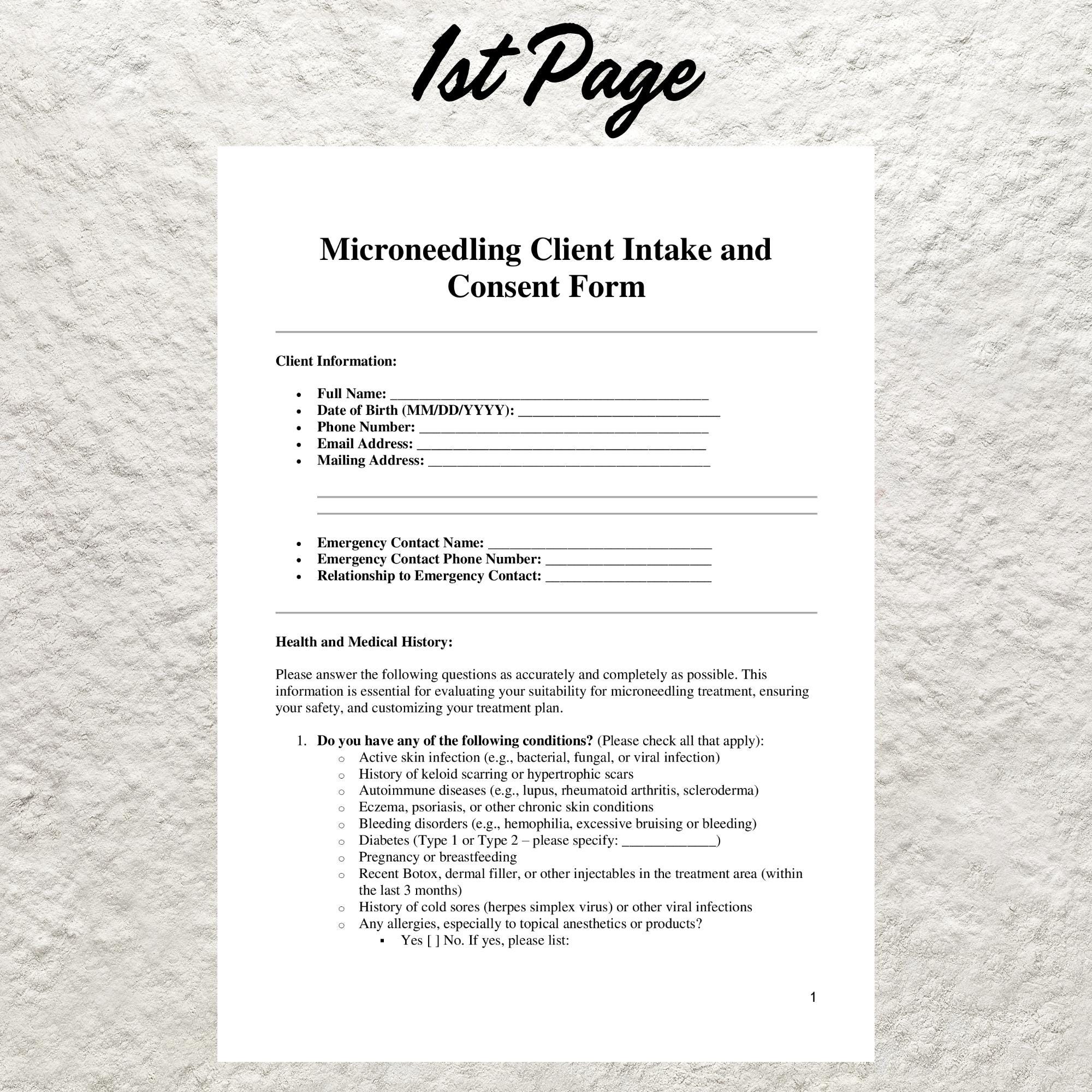 Microneedling Consent Form Template Editable Microneedling Client ...