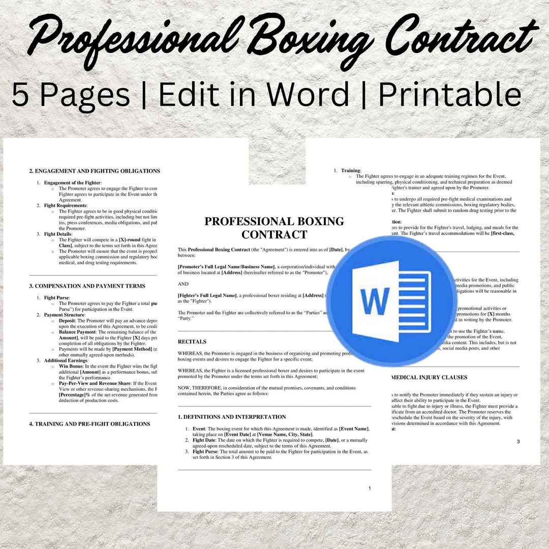 Professional Boxing Contract Template Editable Fighter’s Contract ...