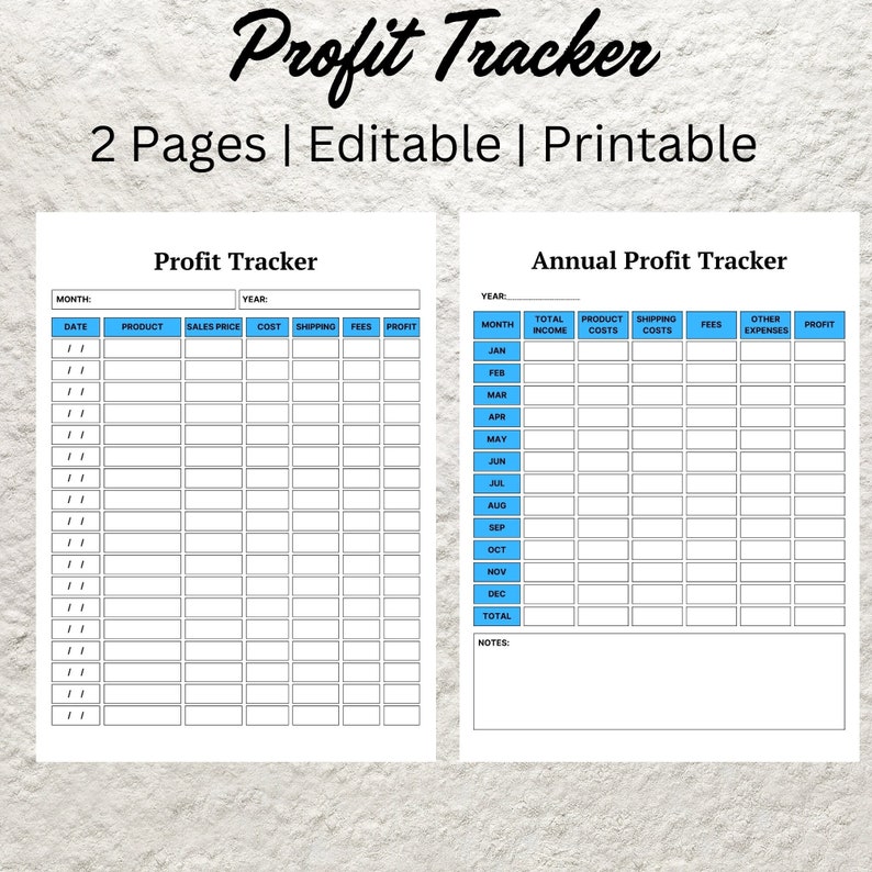Profit Tacker Template Printable Business Profit Tracker Annual Profit ...