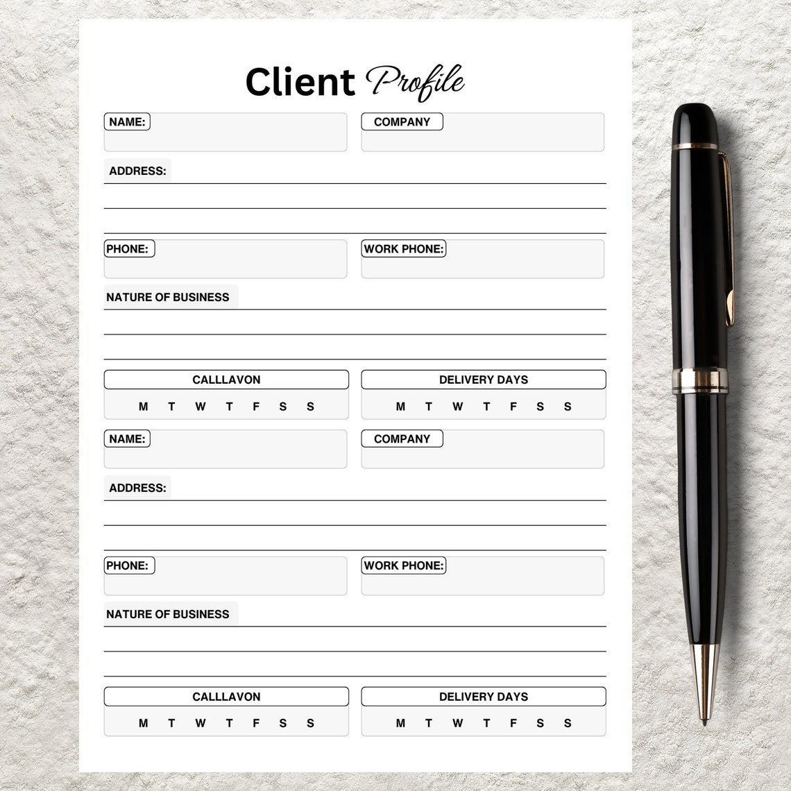 Client Profile Template Printable Business Client Information Tracking ...