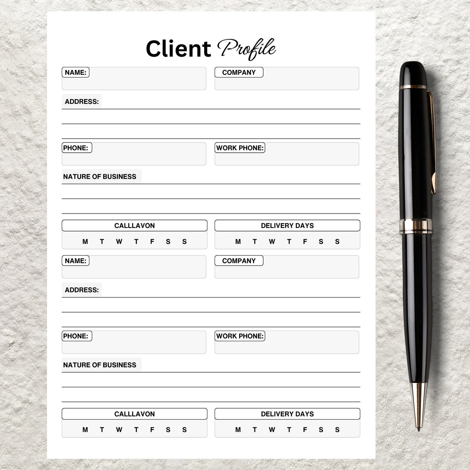 Client Profile Template Printable Business Client Information Tracking ...