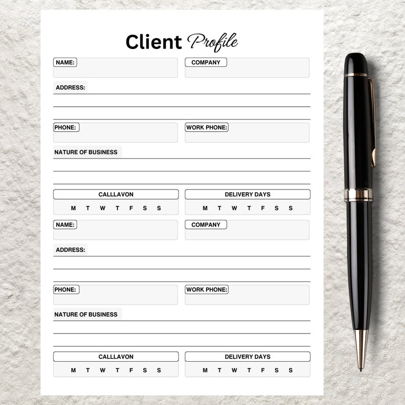 Client Profile Template Printable Business Client Information Tracking ...