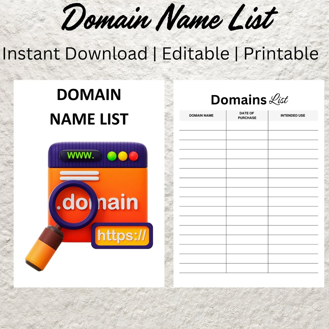 Printable Domain Name List Template Editable Domain Name Tracker ...