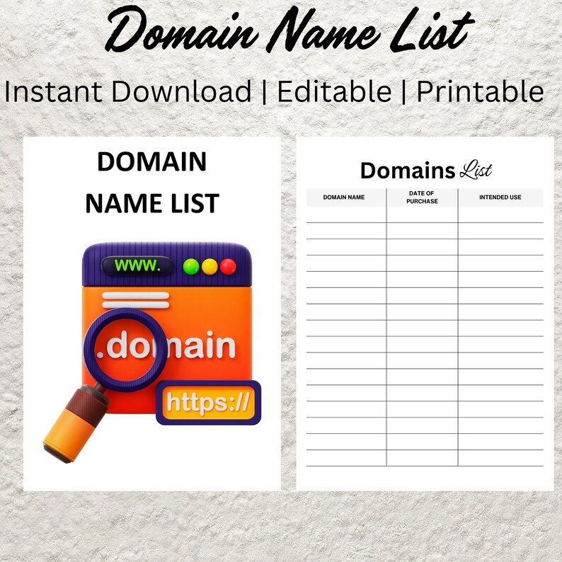 Printable Domain Name List Template Editable Domain Name Tracker ...